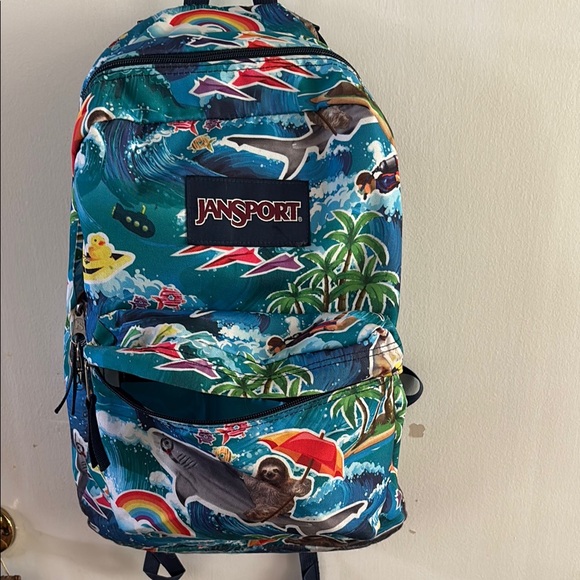 Jansport | Bags | Jansport Ocean Themed Sloth Riding A Shark Backpack ...